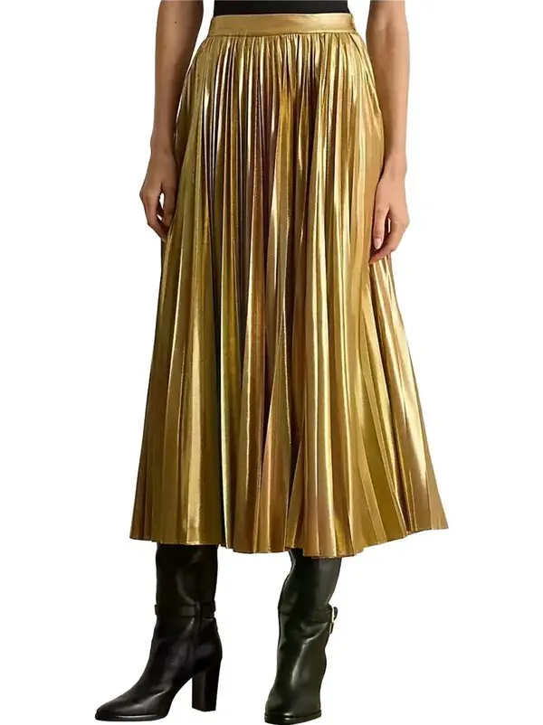 Ralph Lauren Pleated Midi Skirt - Gold