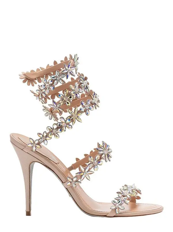 Rene Caovilla Embellished Ankle Coil Sandals - Nude Crystal