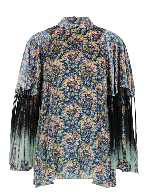 Philosophy Di Lorenzo Serafini Fringed Floral-print Blouse - Blue