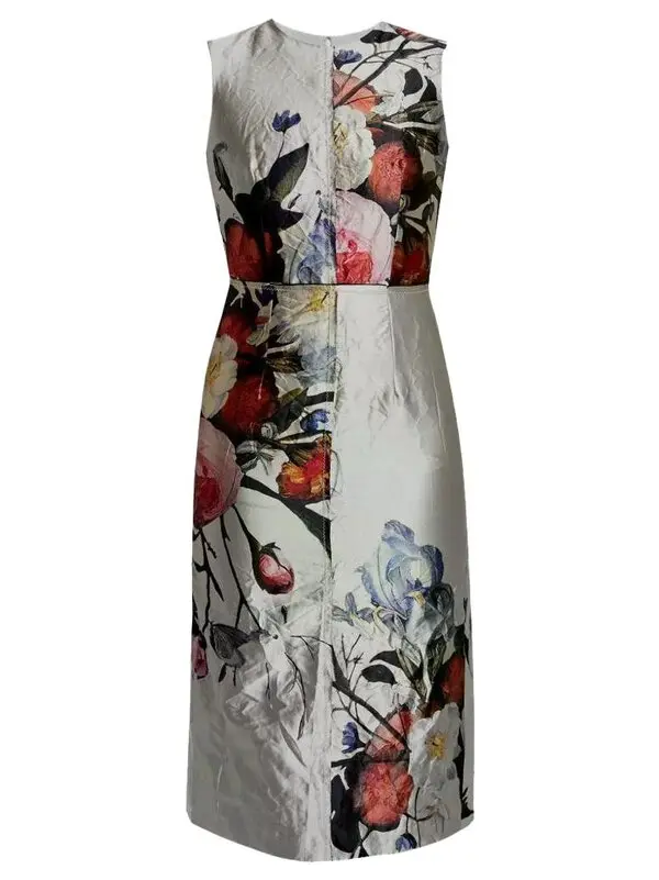 Erdem Floral Satin Cocktail Dress - Neutrals