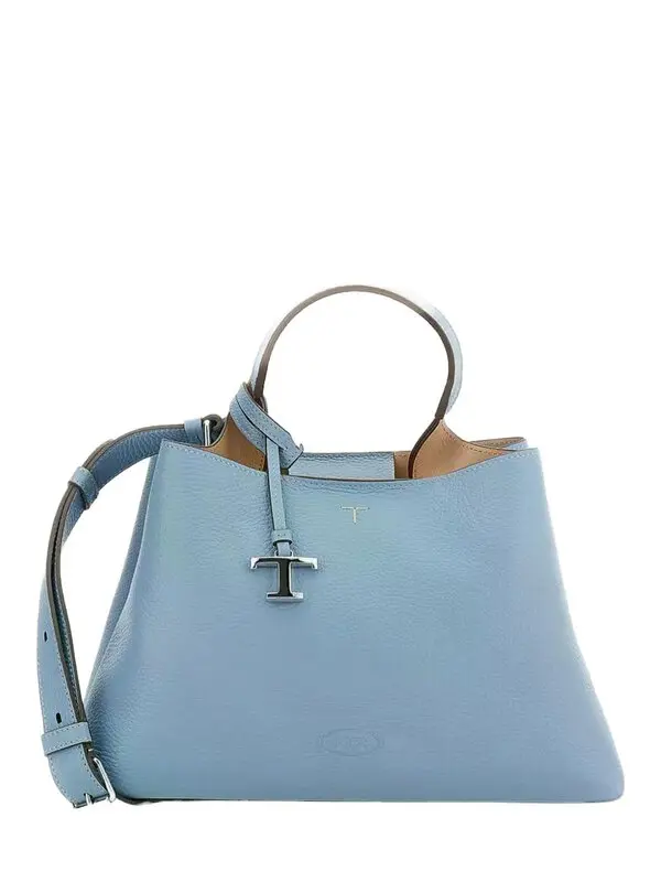 TOD'S Leather Tote Bag With Logo Charm - Blue