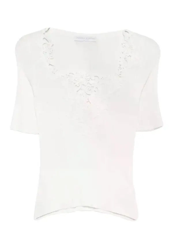 Ermanno Scervino Lace-trim Ribbed T-shirt - White