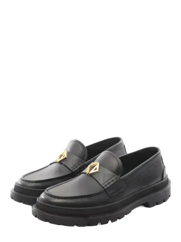 Dior Leather Logo Loafers - Black