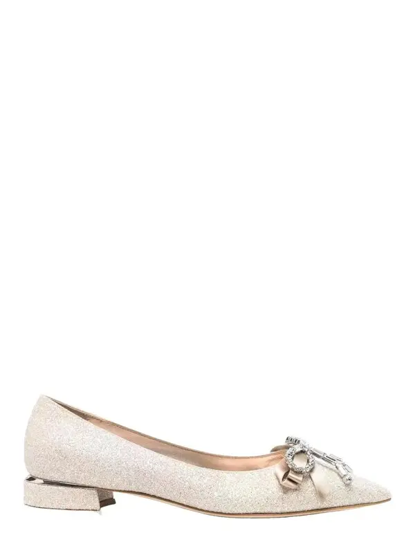 JIMMY CHOO Auria Crystal-bow Glitter Ballet Flats - Neutrals