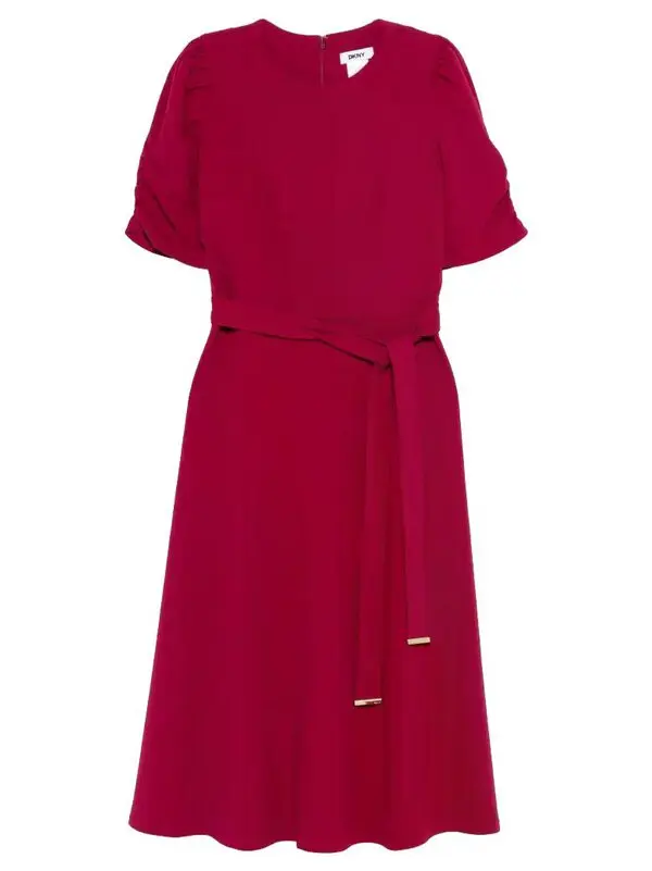 Dkny Ruched-sleeve Midi Dress - Red