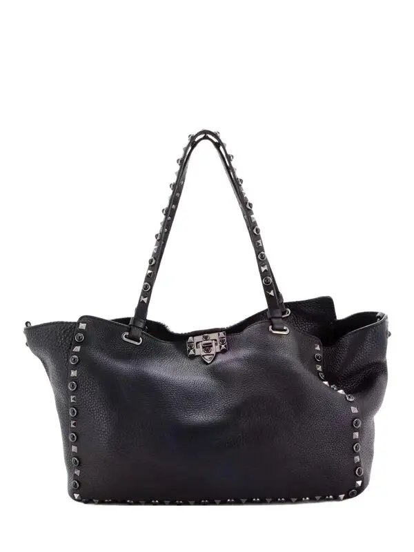 Valentino Garavani Rockstud Pebbled Leather Medium Tote Bag - Black
