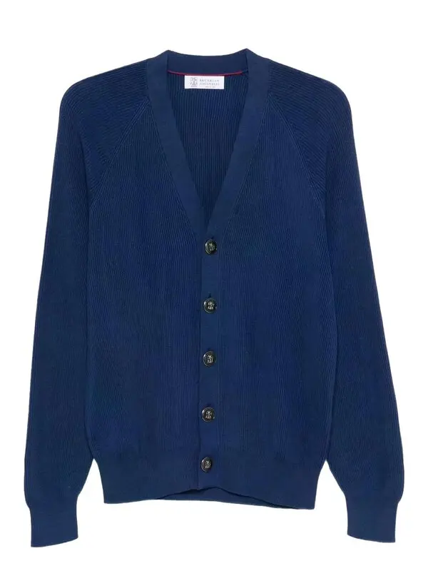 Brunello Cucinelli Buttoned V-neck Sweater - Blue