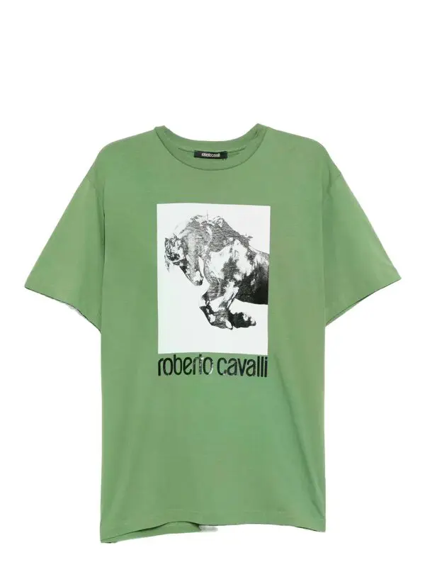 Roberto Cavalli Graphic-print Cotton T-shirt - Green