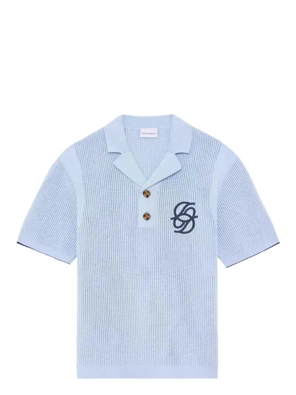 Drole De Monsieur Button Embroidered Polo Shirt - Blue