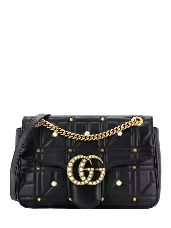 Gucci Pearly Gg Marmont Flap Bag - Black