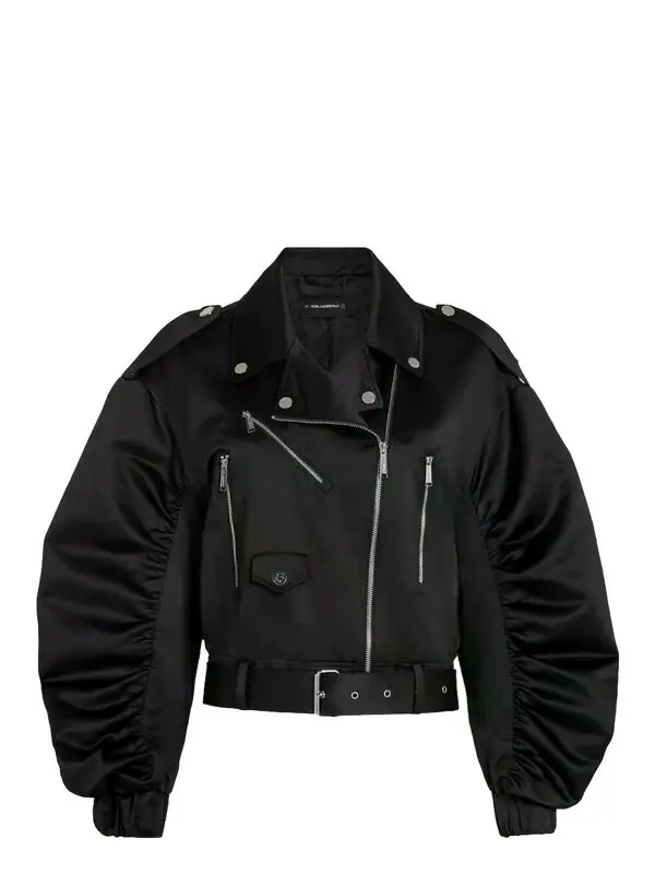 Karl Lagerfeld Ruched Satin Bomber Jacket - Black