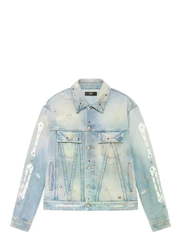 Amiri Distressed-effect Embellished Jacket - Blue