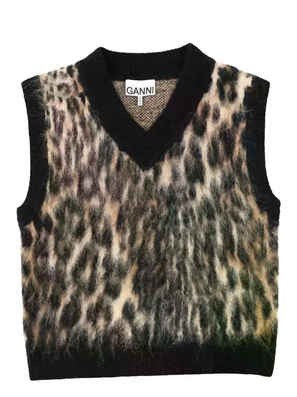 GANNI V-neck Knitted Vest - Black