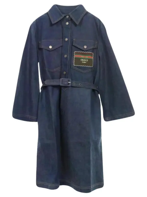 Gucci 2010s Logo-patch Denim Shirt Dress - Blue