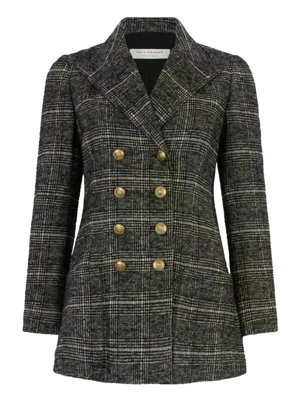 Philosophy Di Lorenzo Serafini Checked Double-breasted Coat - Grey