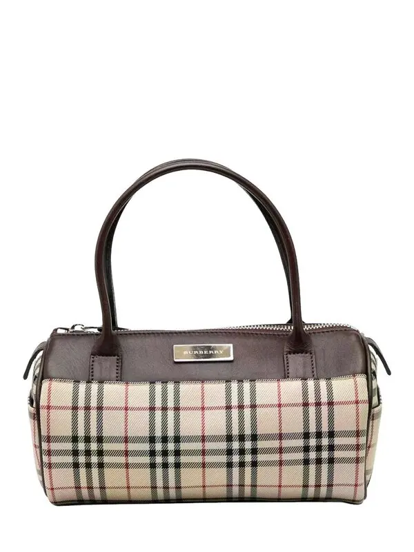 Burberry House Check Canvas Barrel Handbag - Brown