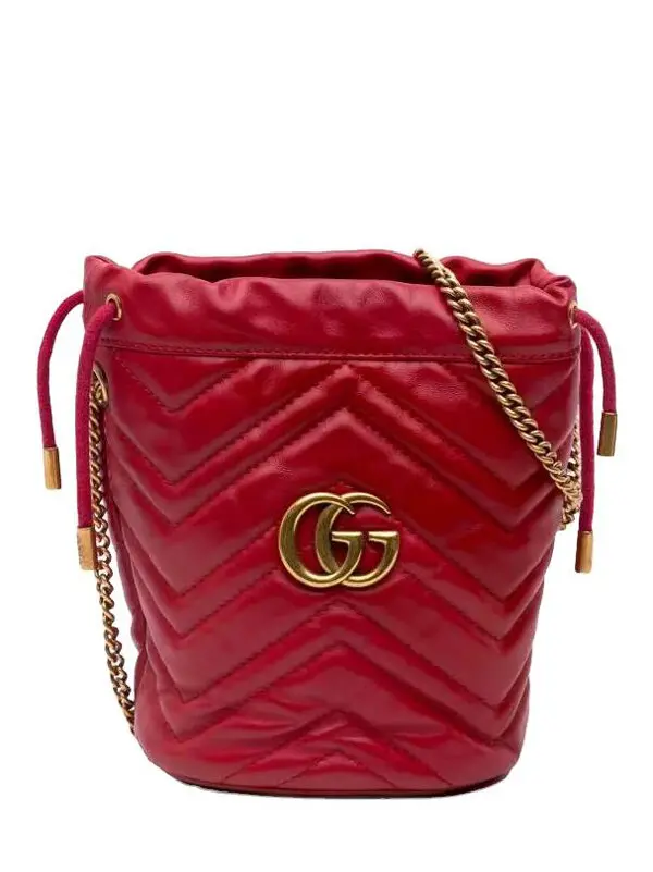 Gucci Small Gg Marmont Matelassé Leather Bucket Bag - Red