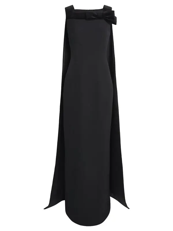 Safiyaa Harley Gown With Velvet Accents And Cape Effect - Black
