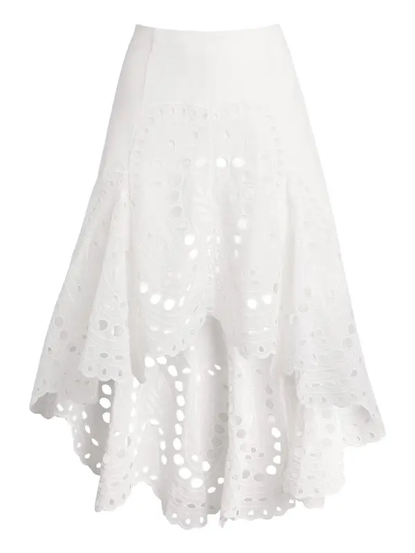 Charo Ruiz Ibiza Broderie Anglaise Finn Midi Skirt - White
