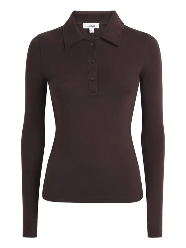 AGOLDE Knitted Amos Polo Top - Brown