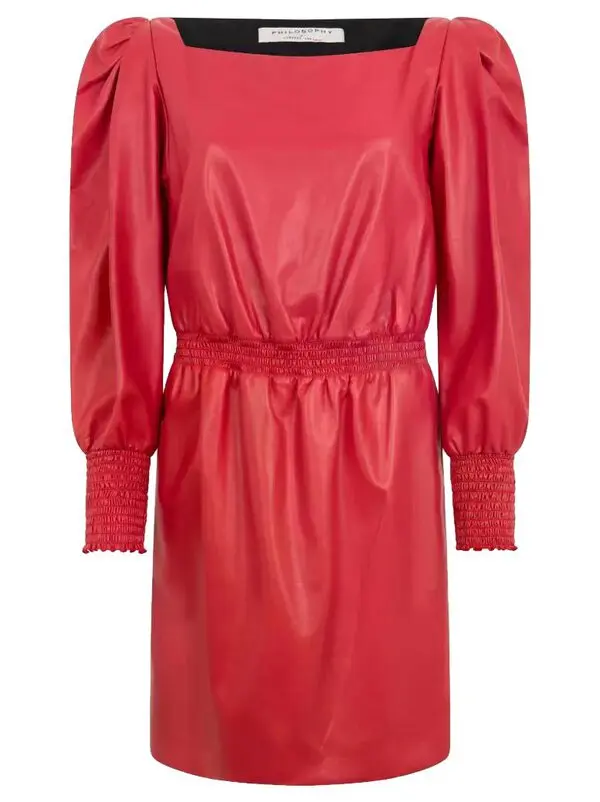 Philosophy Di Lorenzo Serafini Puffed-sleeve Shirred Midi Dress - Red
