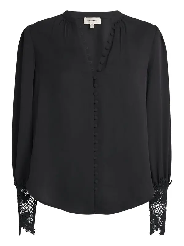 L'Agence Lace Trim Ava Blouse - Black
