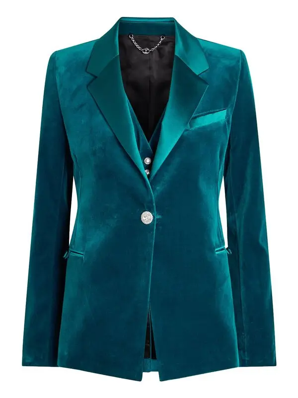 Rabanne Waist Coat-effect Velvet Blazer - Turquoise