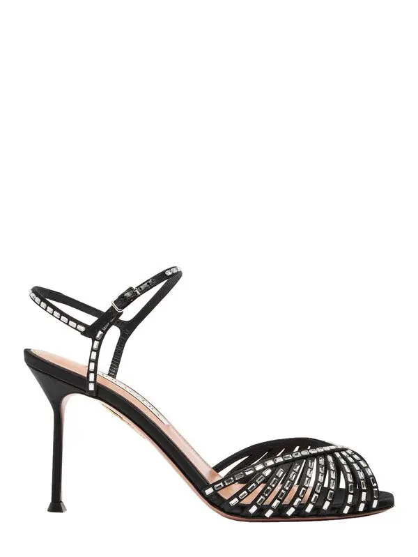 AQUAZZURA Aquazzurra "hold Me Crystal 85" Embellished Satin Sandals - Black