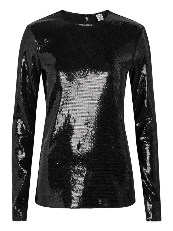 TOTEME Round-neck Sequin Top - Black