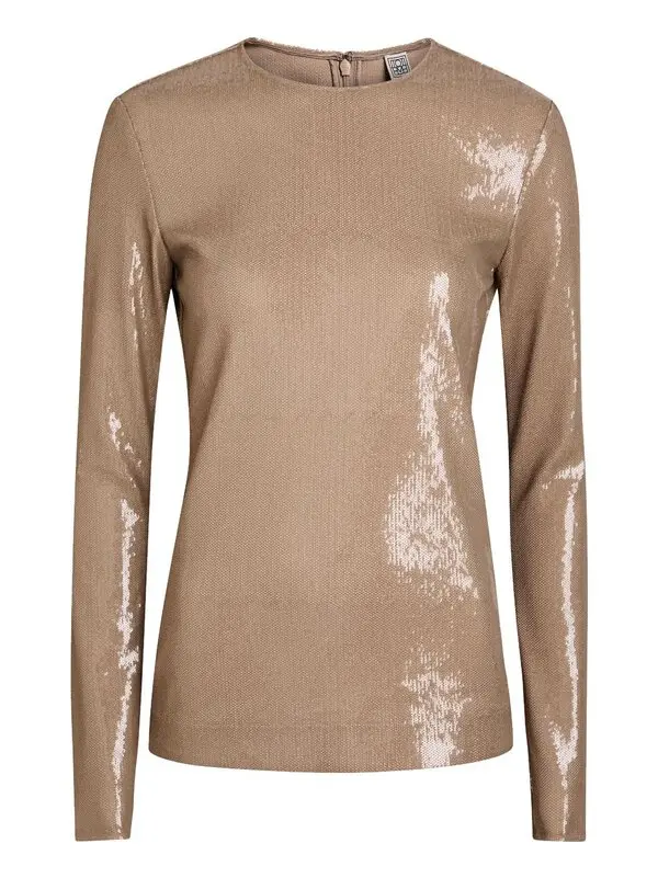 TOTEME Sequin Round-neck Top - Beige