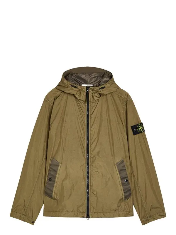 Stone Island Hooded Crinkled Shell Jacket - Green