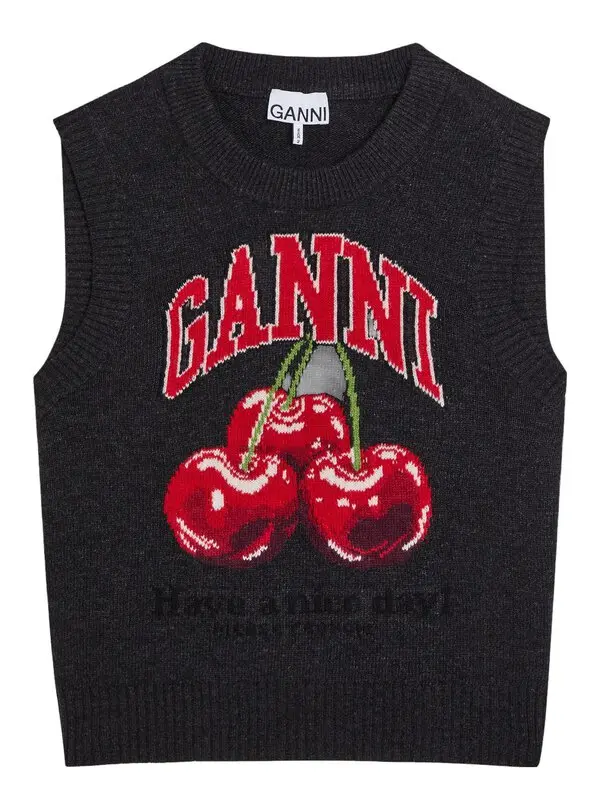 GANNI Logo-intarsia Wool-blend Vest - Black