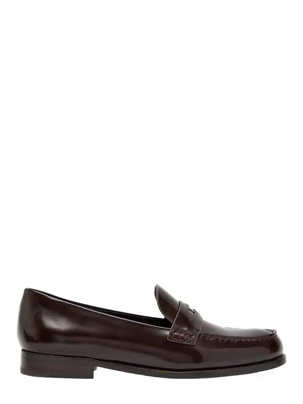 Tory Burch Glossed Leather Loafers - Brown