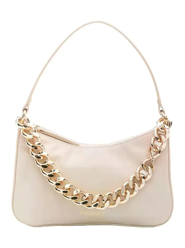 TWINSET Liliane Leather Shoulder Bag With Chain Detail - Neutrals