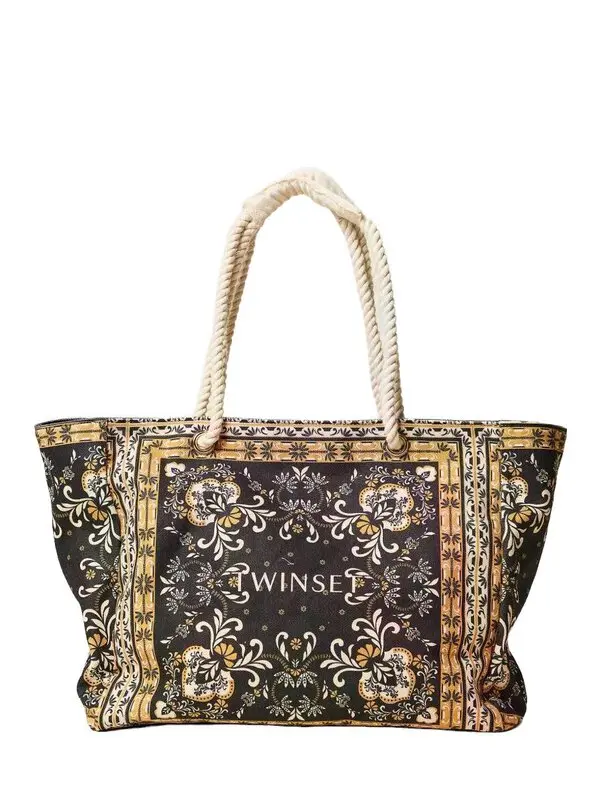 TWINSET Foulard-print Rope-detail Tote Bag - Black