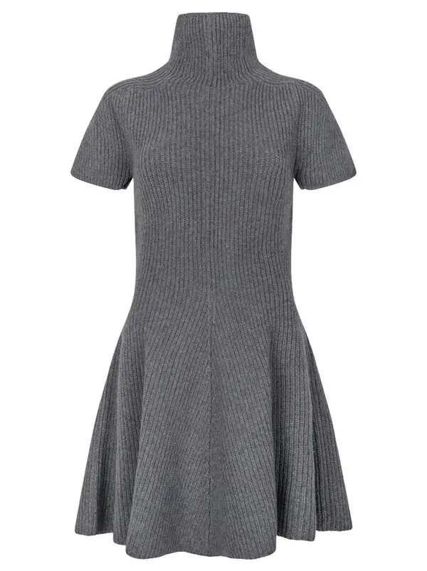 Magda Butrym Ribbed Knit Turtleneck Mini Dress - Grey