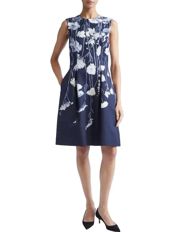 Lela Rose Betsy Floral Faille Fit & Flare Dress - Navy Multi