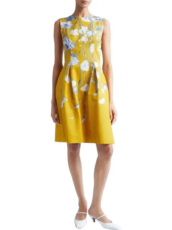 Lela Rose Betsy Floral Faille Fit & Flare Dress - Ochre Multi