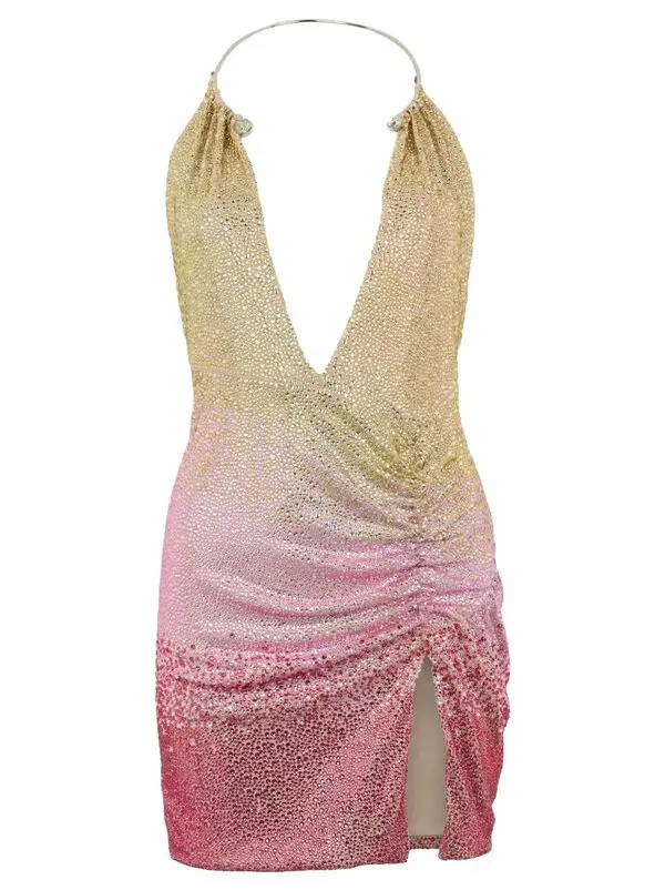 Philipp Plein Embellished Mini Dress With Open Back And Plunge Neckline - Pink