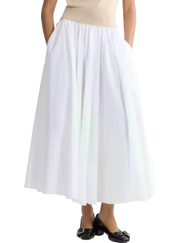 Patou A-line Maxi Skirt With Elasticated Waist - White