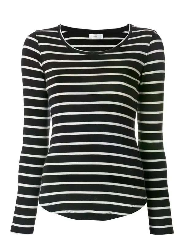 Closed Striped Fitted Top - Black