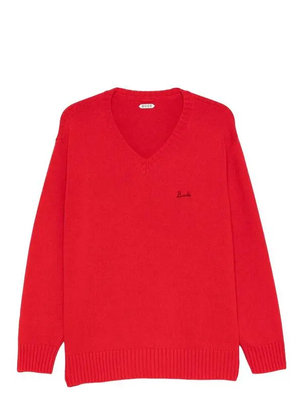 BODE Embroidered V-neck Knitwear - Red