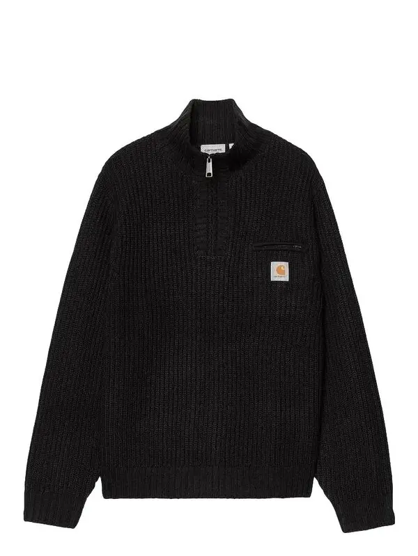 Carhartt Work In Progress Ribbed Knit Zip Neck Sweater - Black