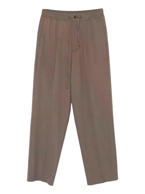 Attachment Drawstring Pleated Trousers - Brown