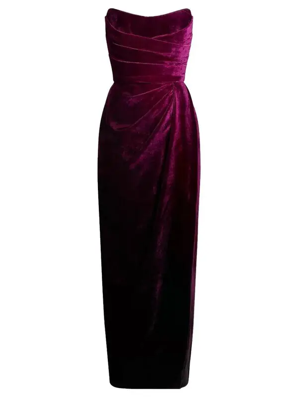Elie Saab Velvet Strapless Midi Dress - Purple