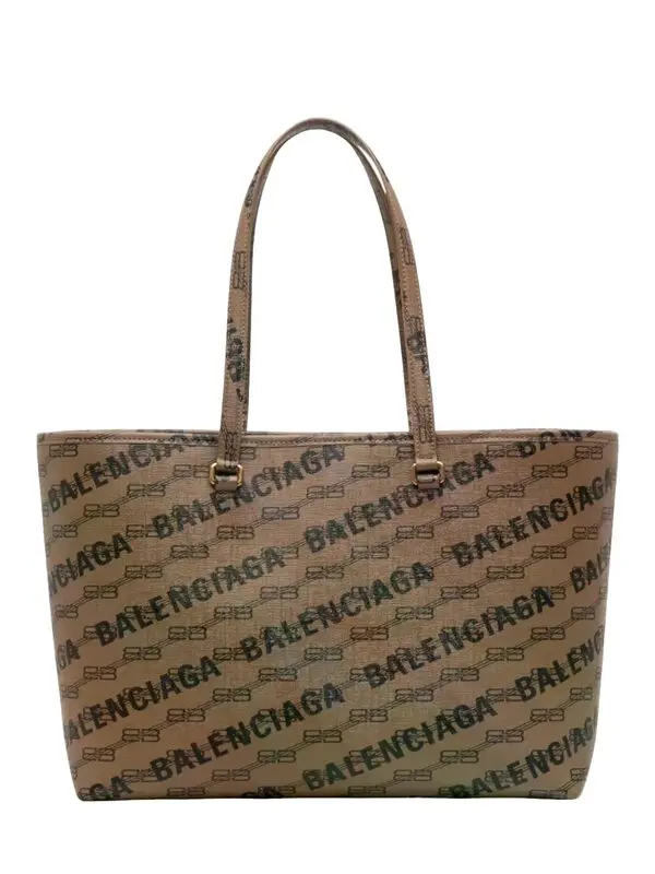Balenciaga Bb Monogram Coated Canvas Shopper Tote Bag - Brown