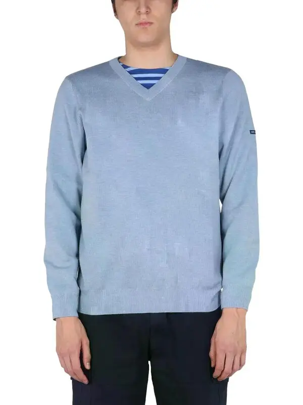 Saint James V-neck Wool Sweater - Blue