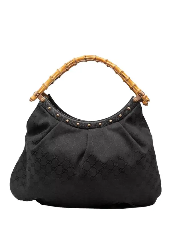 Gucci Gg Canvas Bamboo Hobo Bag - Black