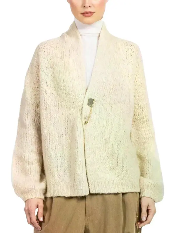 Frenckenberger Hand-knit Cardigan With Safety Pin Closure - Neutrals