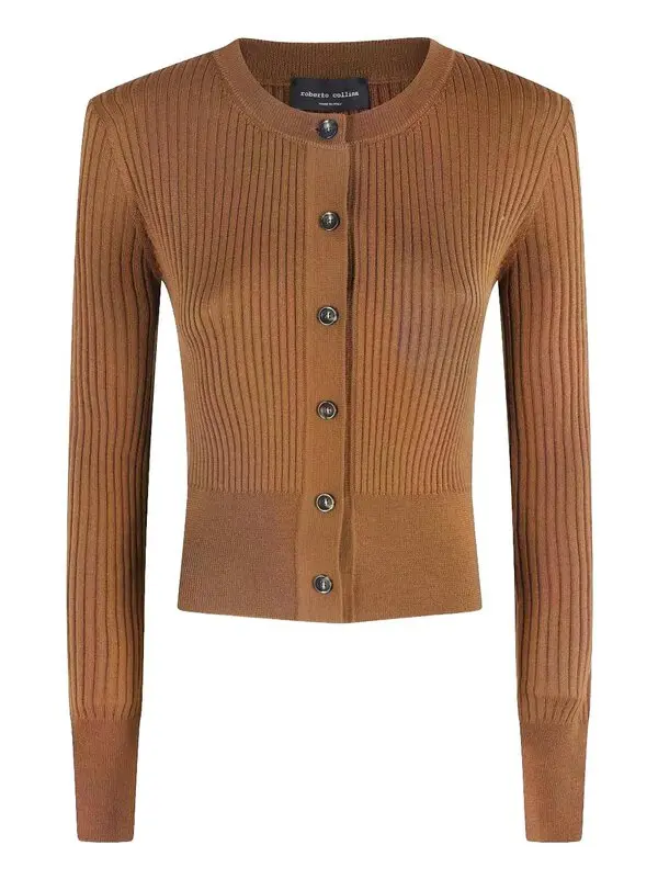 ROBERTO COLLINA Ribbed Button Cardigan - Brown